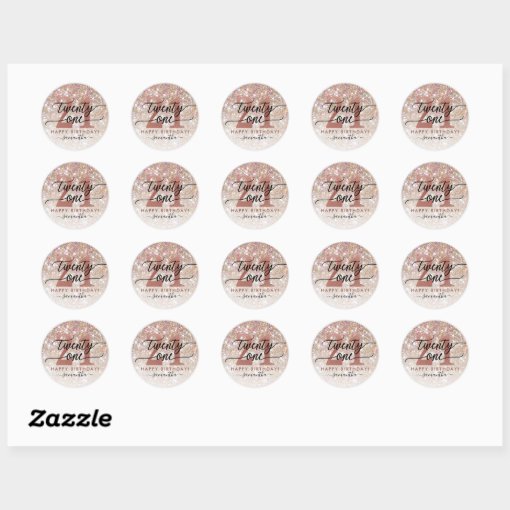 21st Birthday Chic Glitter Ombre Classic Round Sticker | Zazzle
