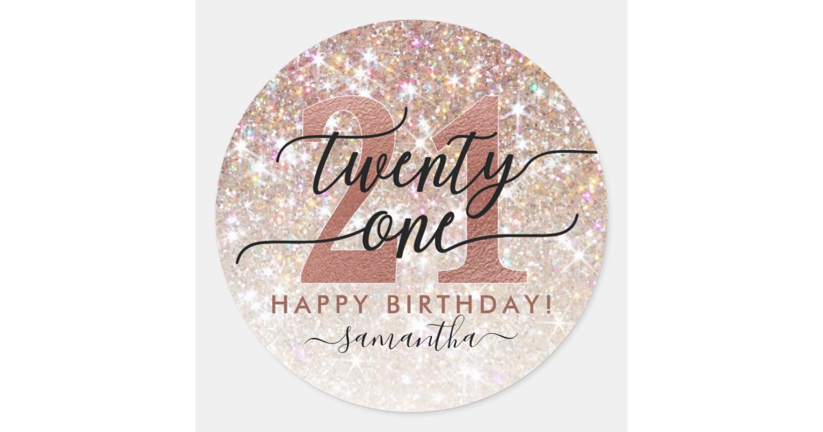 21st Birthday Chic Glitter Ombre Classic Round Sticker | Zazzle