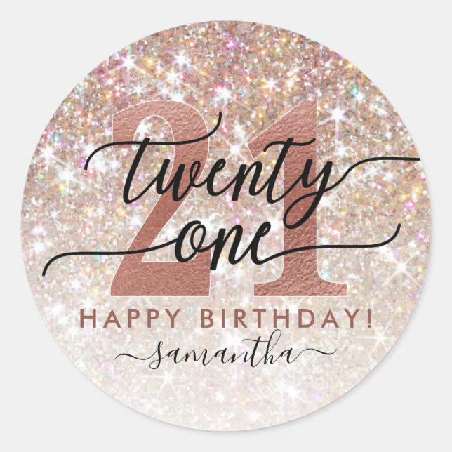 21st Birthday Chic Glitter Ombre Classic Round Sticker | Zazzle