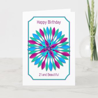 21st Birthday, Colorful Blue, Purple,Teal Motif Card | Zazzle