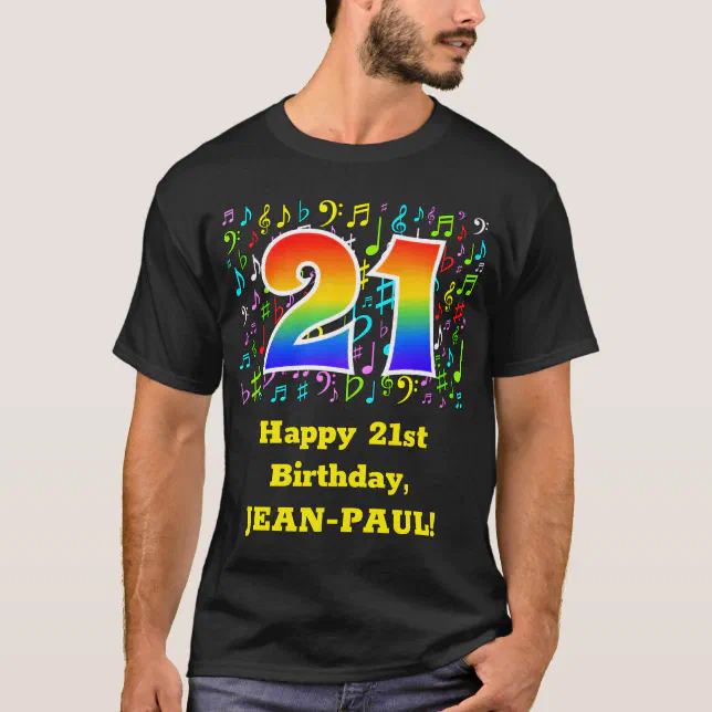 21st Birthday: Colorful Music Symbols, Rainbow 21 T-Shirt | Zazzle