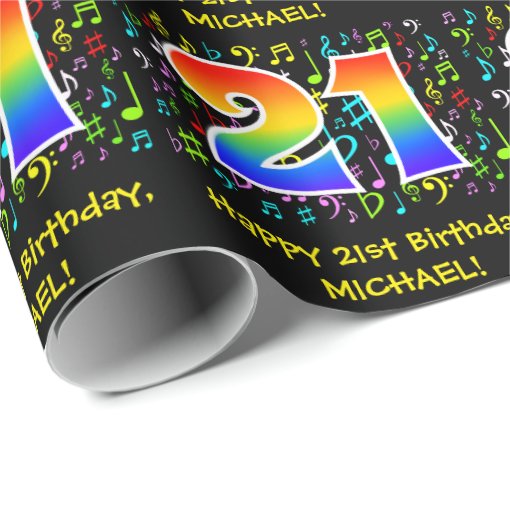 21st Birthday: Colorful Music Symbols, Rainbow 21 Wrapping Paper | Zazzle