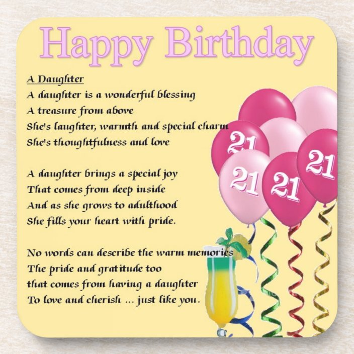 21st Birthday - Daughter Poem Coaster | Zazzle.com