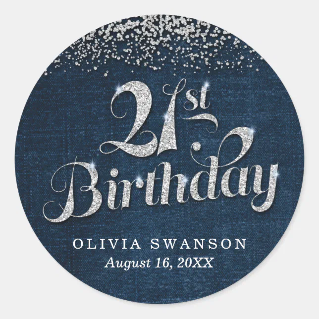 21st Birthday Denim & Diamonds Classic Round Sticker | Zazzle
