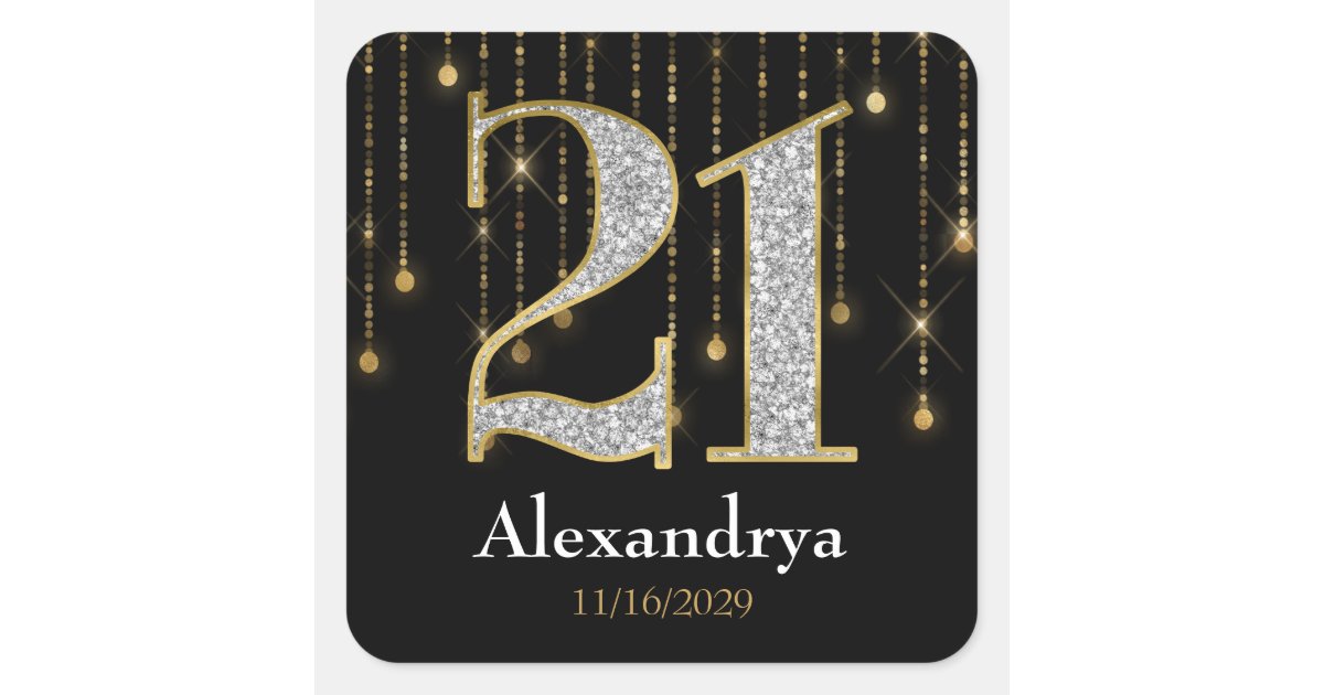 21st Birthday Diamonds Gold Favor Tags Stickers | Zazzle