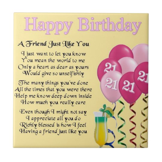 21st Birthday - Friend Poem Tile | Zazzle.com