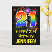21st Birthday: Fun Fireworks Pattern + Rainbow 21 Card | Zazzle