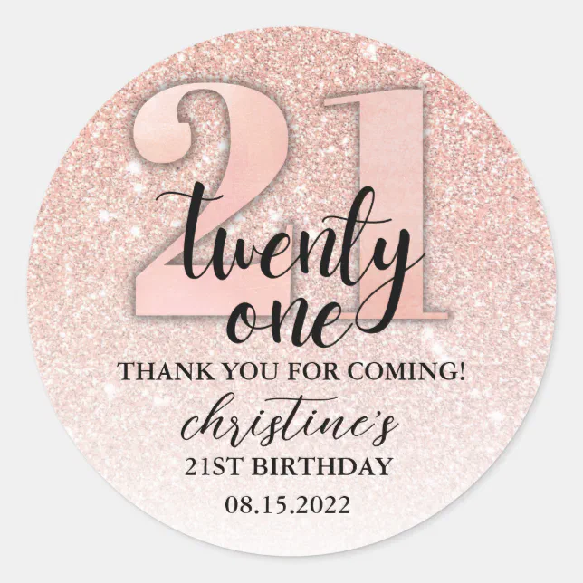21st Birthday Glitter Thank You Classic Round Sticker | Zazzle