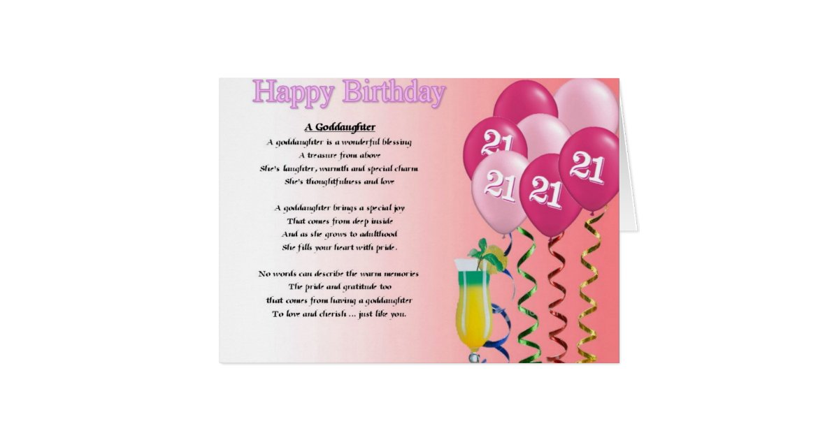 21st Birthday Goddaughter Poem Greeting Card | Zazzle.com