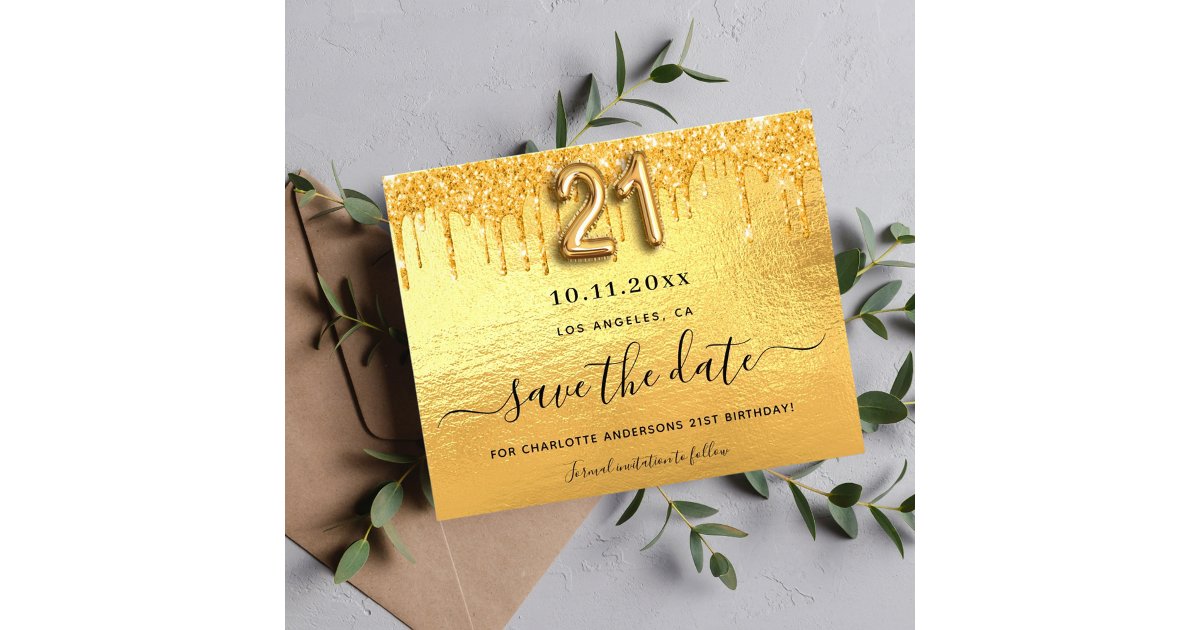 21st birthday gold glitter budget save the date flyer | Zazzle