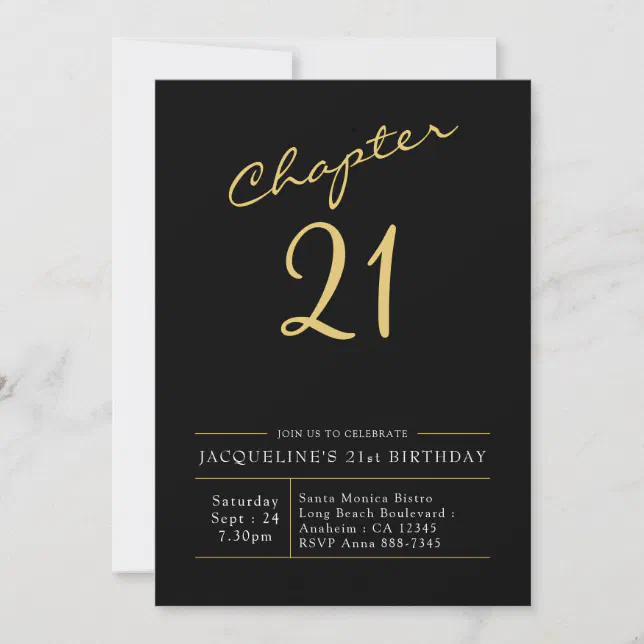 21st Birthday Gold Modern Script Black Invitation | Zazzle