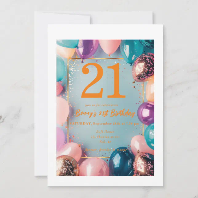 21st Birthday Invitation card designed with ballon | Zazzle