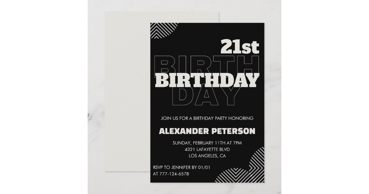 21st birthday invitations Men Black Party | Zazzle