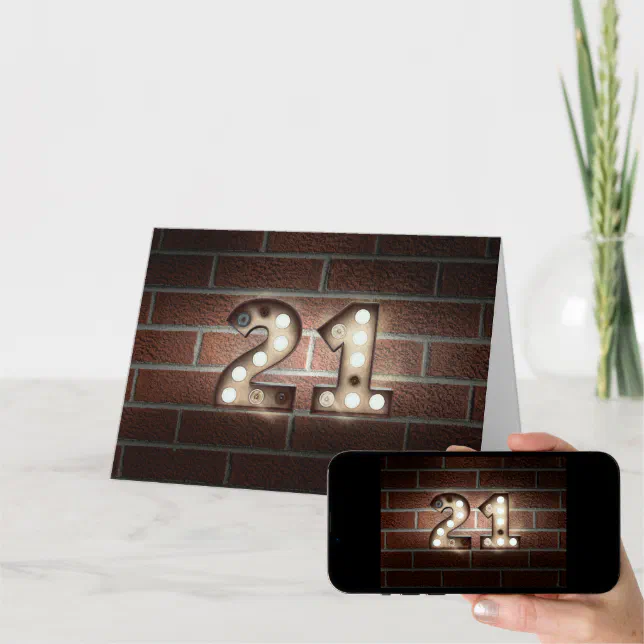 21st birthday-marquee light sign on brick card | Zazzle