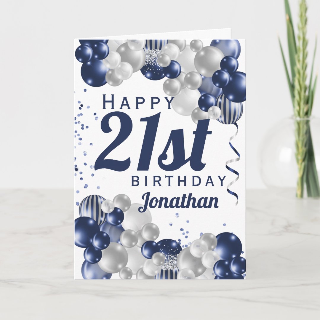 21st Birthday Navy Blue Balloons Card | Zazzle