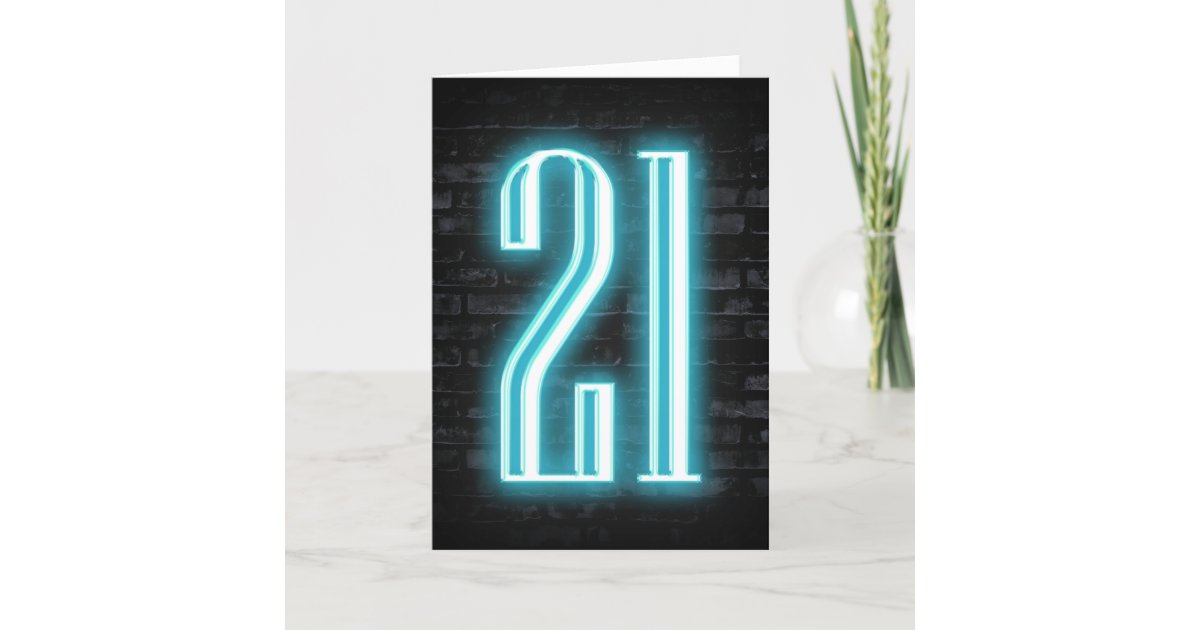 21st Birthday Neon Sign on Brick Card | Zazzle