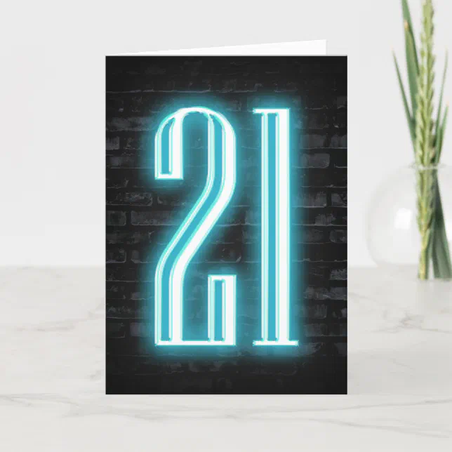 21st Birthday Neon Sign on Brick Card | Zazzle