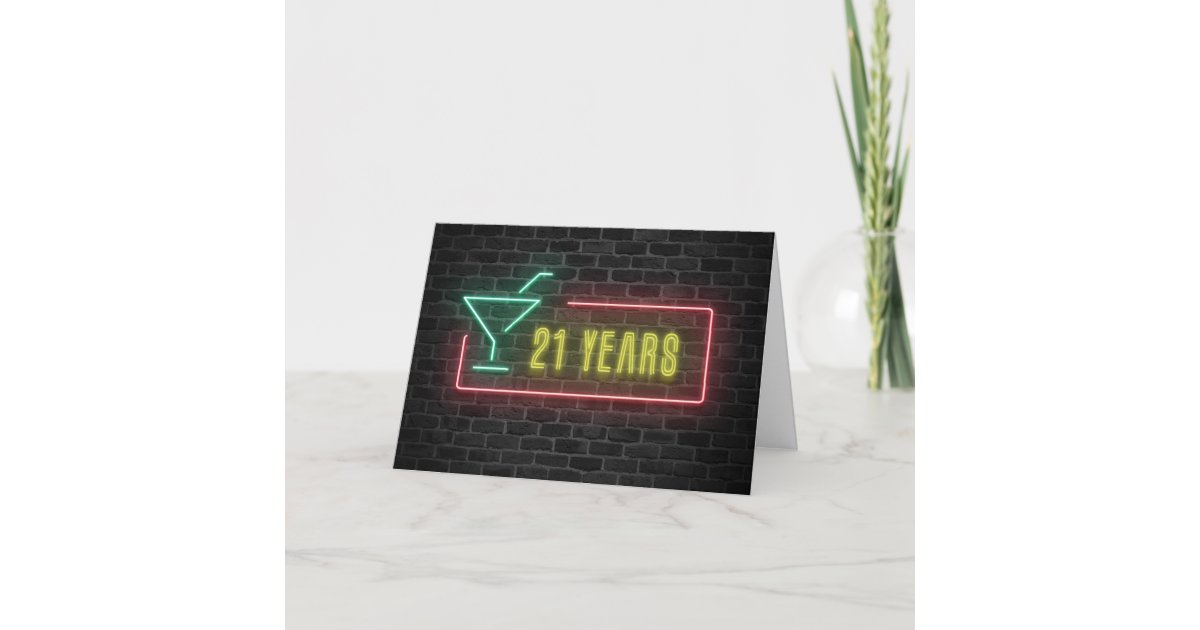 21st Birthday Neon Sign on Brick Card | Zazzle