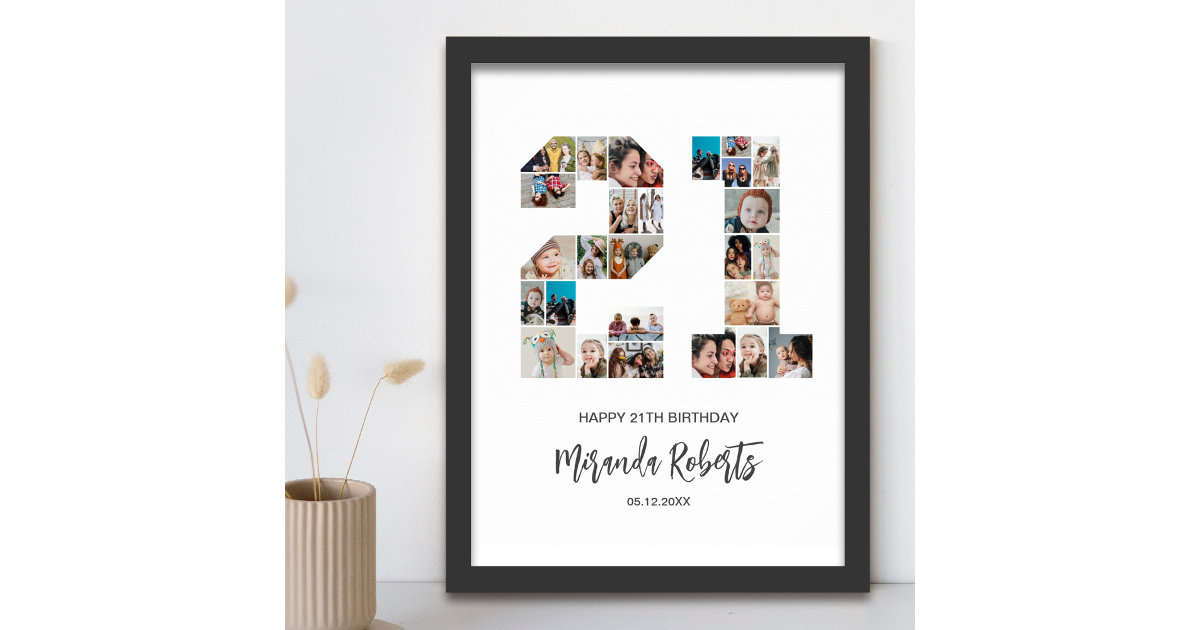 21st Birthday Number 21 Custom Photo Collage Poster | Zazzle