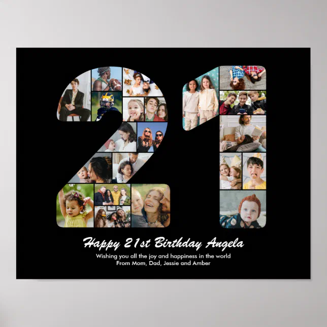 21st Birthday Number 21 Photo Collage Gift Poster | Zazzle