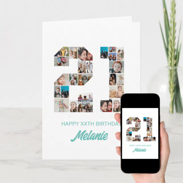 21st Birthday Number 21 Photo Collage Personalized Card | Zazzle