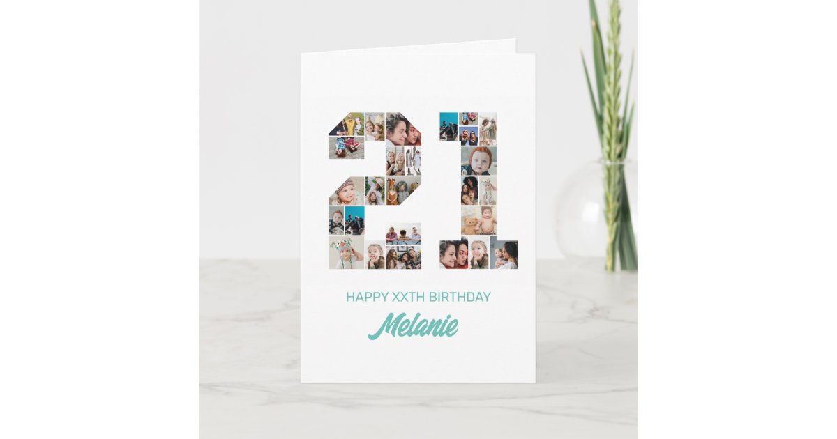 21st Birthday Number 21 Photo Collage Personalized Card | Zazzle