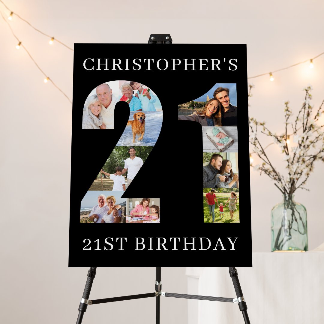 21st Birthday Number 21 Photo Collage Personalized Foam Board | Zazzle
