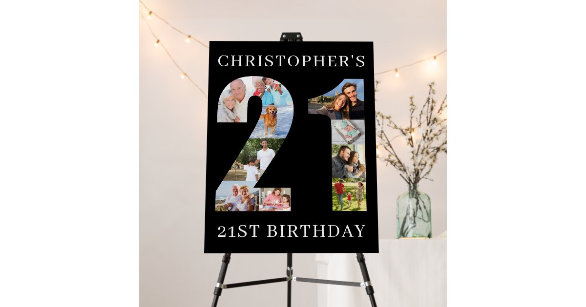 21st Birthday Number 21 Photo Collage Personalized Foam Board | Zazzle