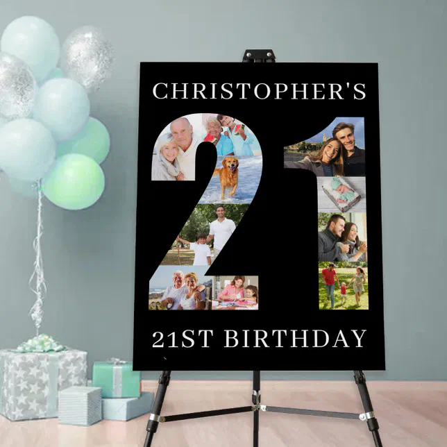 21st Birthday Number 21 Photo Collage Personalized Foam Board | Zazzle