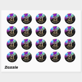 21st Birthday Party Black and Gold Balloons Classic Round Sticker | Zazzle