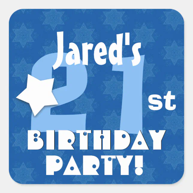 21st Birthday Party Blue Stars Custom Name V11 Square Sticker | Zazzle