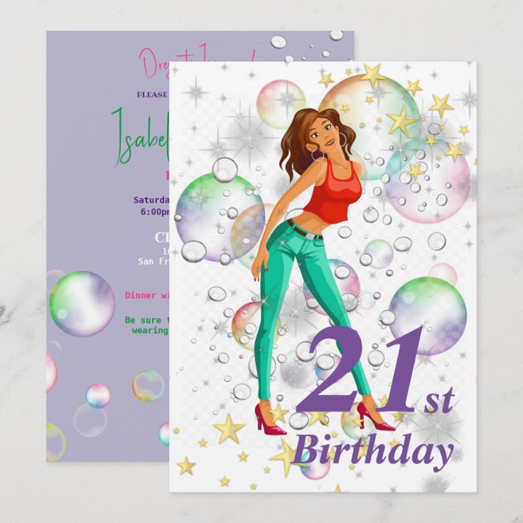 21st Birthday Party Cute Girl Meme Bubbles Stars Invitation | Zazzle