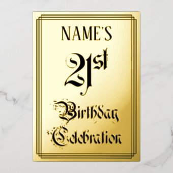 21st Birthday Party — Elegant Script + Custom Name Foil Invitation | Zazzle