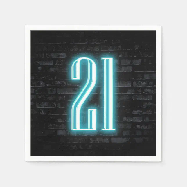 21st Birthday Party Neon Sign on Brick Wall Napkins | Zazzle