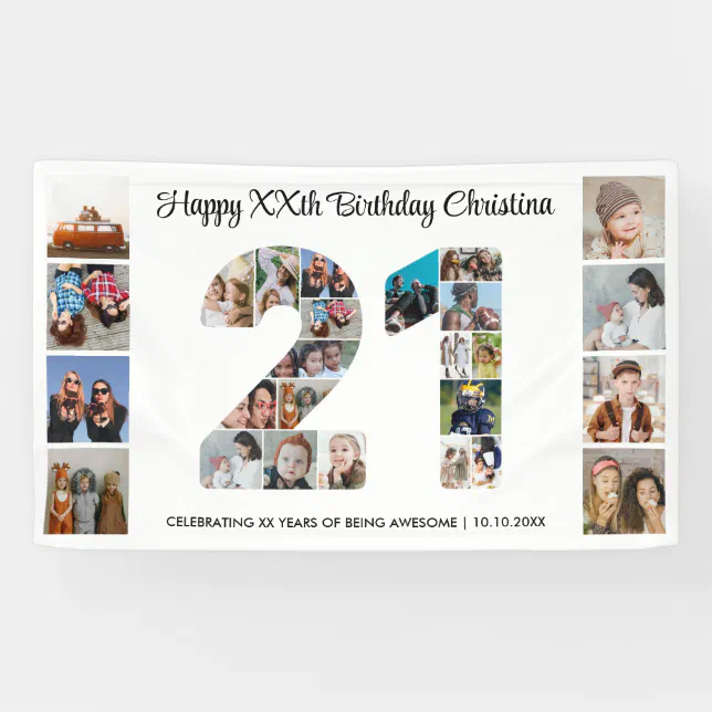21st Birthday Party Number 21 Photo Collage Banner | Zazzle