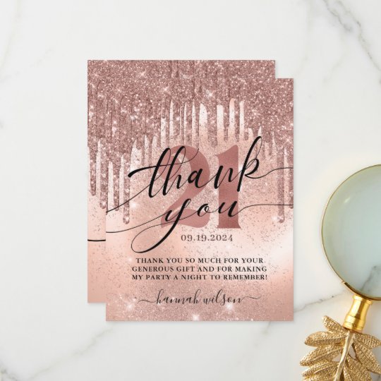 21st Birthday Party Rose Gold Thank You Card | Zazzle.com