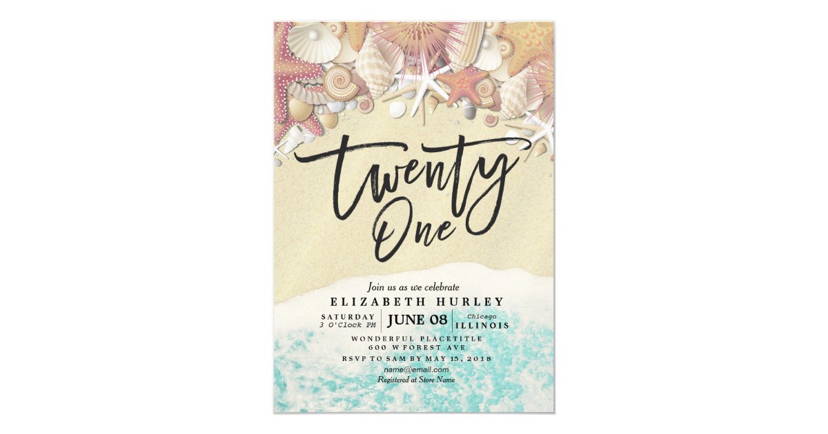 21st Birthday Party Summer Beach Starfish Seashell Invitation | Zazzle.com