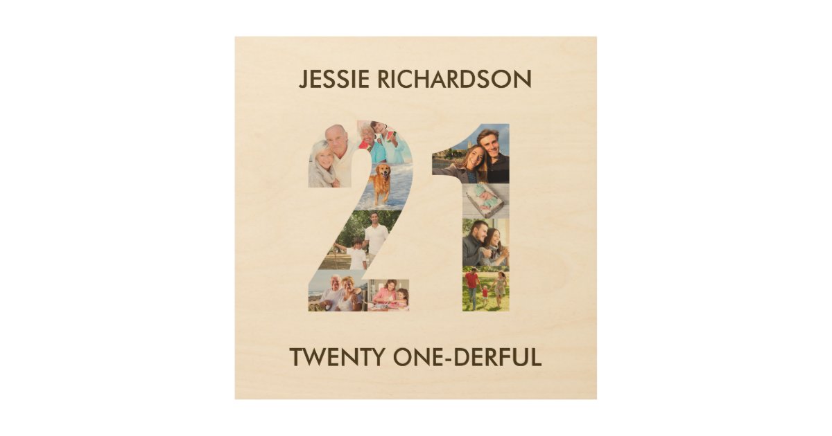 21st Birthday Photo Collage Number 21 Custom Wood Wall Art | Zazzle.com