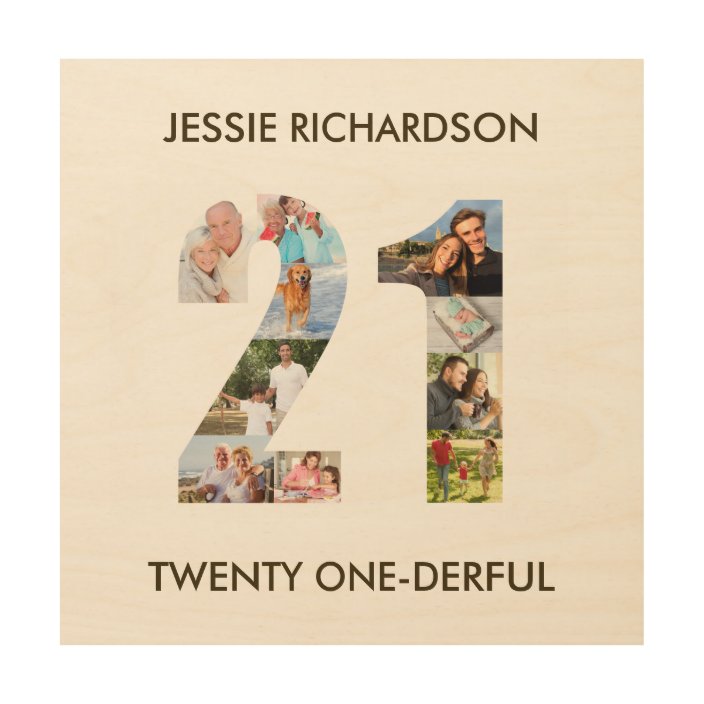 21st Birthday Photo Collage Number 21 Custom Wood Wall Art | Zazzle.com