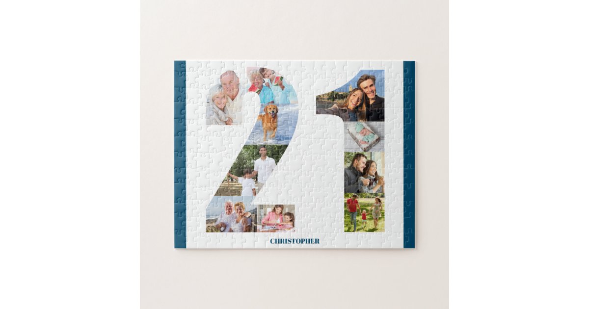 21st Birthday Photo Collage Number 21 Keepsake Jigsaw Puzzle | Zazzle