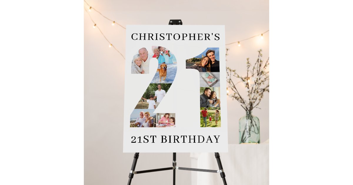 21st Birthday Photo Collage Number 21 Personalized Foam Board | Zazzle