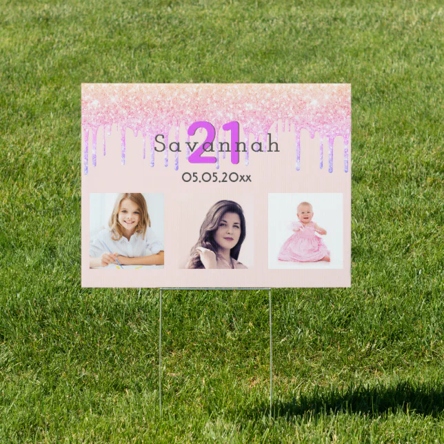 21st birthday photo rose gold blush pink glitter sign | Zazzle