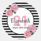 21st Birthday Pink Champagne Silver Number 21 Classic Round Sticker ...