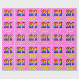 21st Birthday: Pink Stripes & Hearts, Rainbow # 21 Wrapping Paper | Zazzle