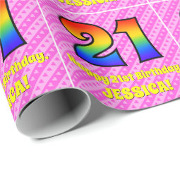 21st Birthday: Pink Stripes & Hearts, Rainbow # 21 Wrapping Paper | Zazzle