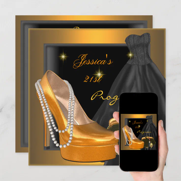 21st Birthday Program Shoe Gold Orange Black | Zazzle
