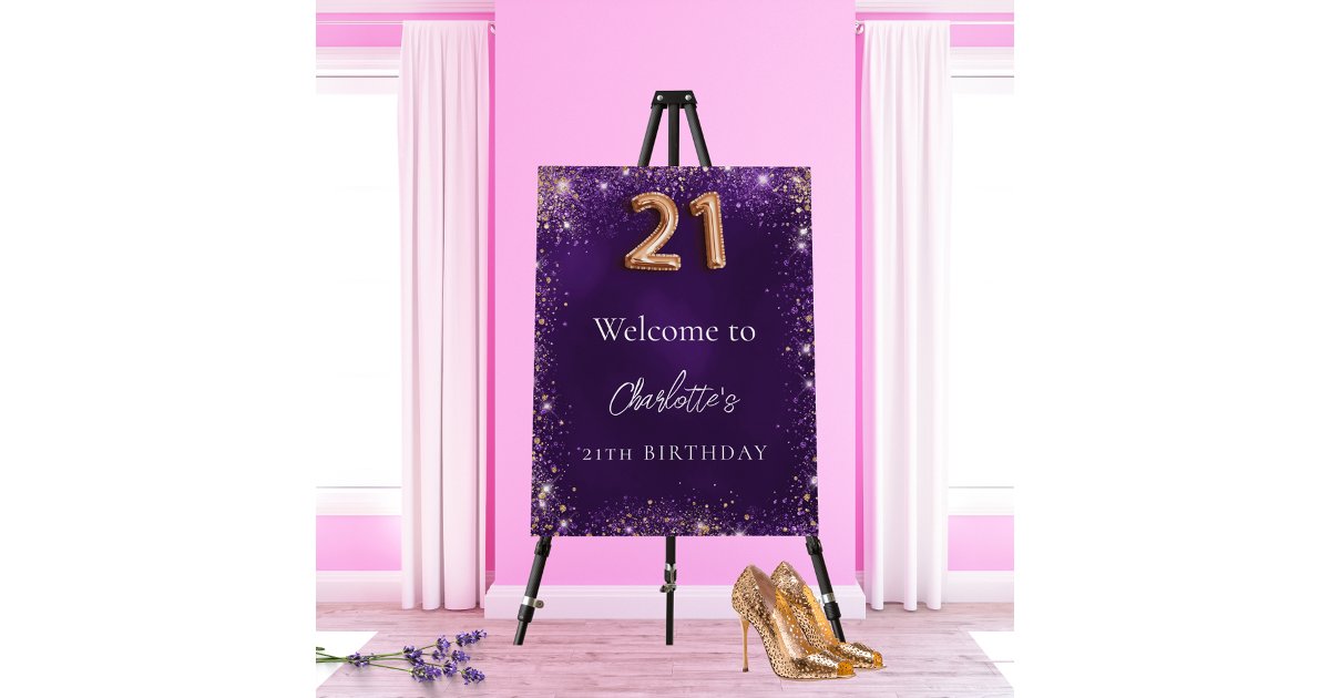 21st birthday purple glitter sparkles welcome foam board | Zazzle