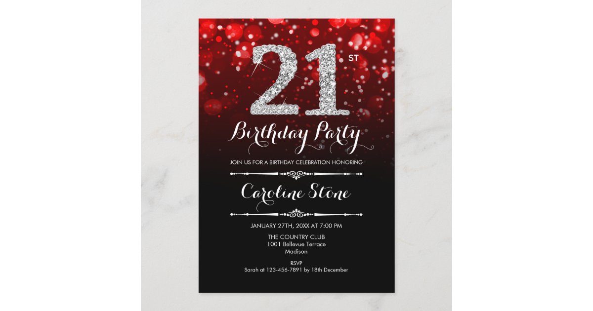 21st Birthday - Red Black Silver Invitation | Zazzle.com
