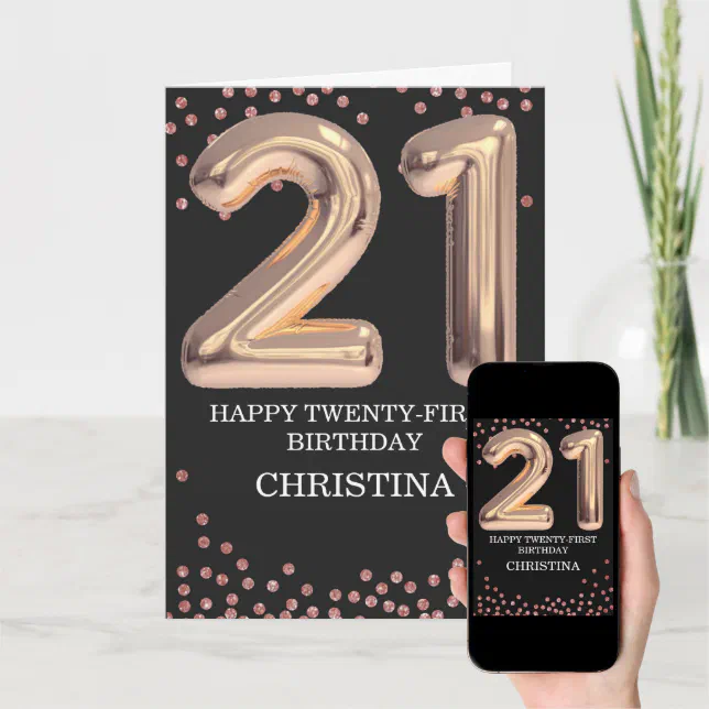 21st Birthday Rose Gold Girl Elegant Personalized Card | Zazzle