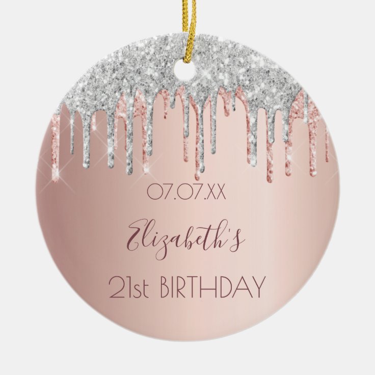 21st birthday rose gold glitter pink 21 silver ceramic ornament | Zazzle